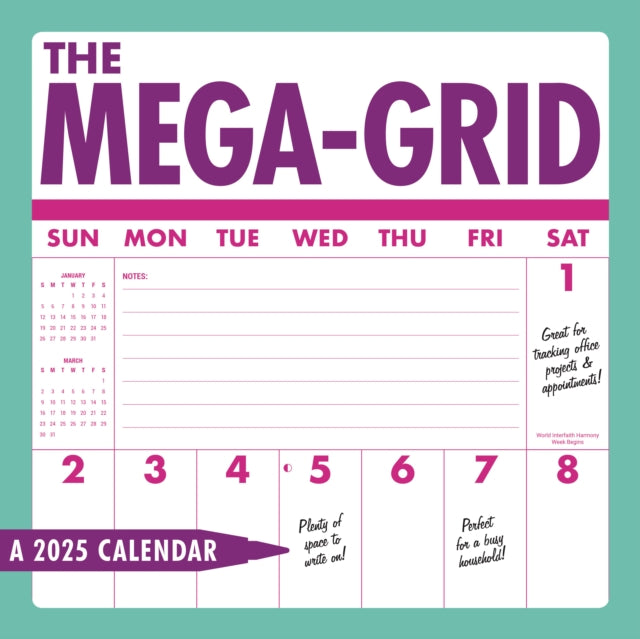 Mega Grid Sunday Start Square Wall Calendar 2025 – EMKA